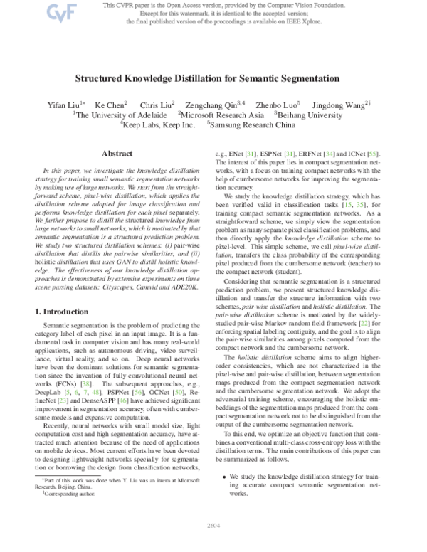 (PDF) Structured Knowledge Distillation for Semantic Segmentation
