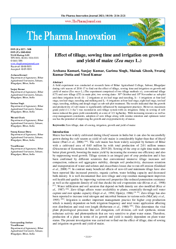 Pdf Effect Of Tillage Sowing Time And Irrigation On Growth And Yield