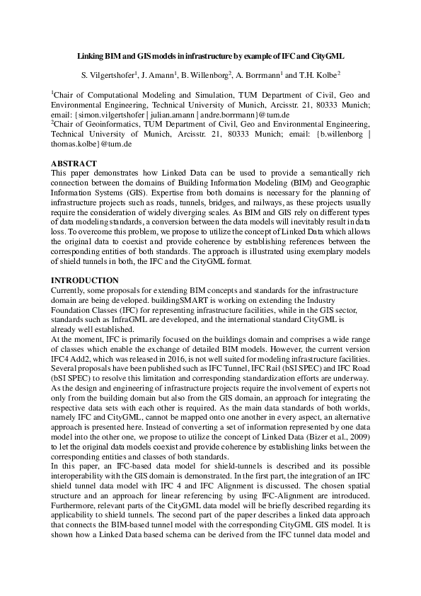 (PDF) Linking BIM and GIS Models in Infrastructure by Example of IFC and CityGML