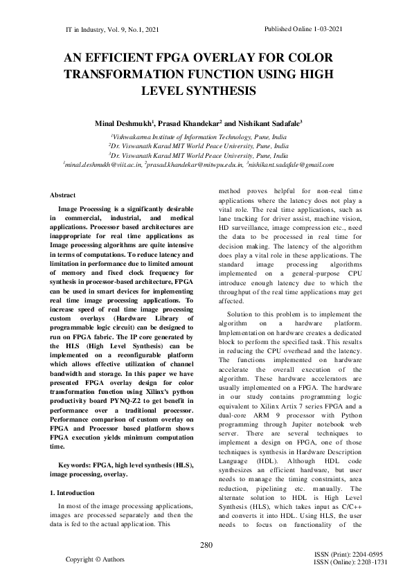 (PDF) An Efficient Fpga Overlay for Color Transformation Function Using High Level Synthesis