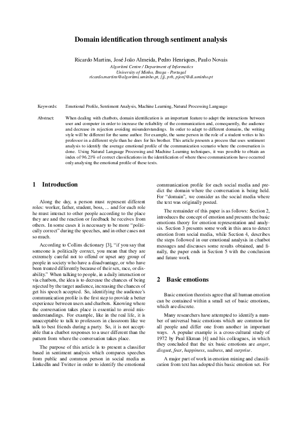 (PDF) Domain Identification Through Sentiment Analysis