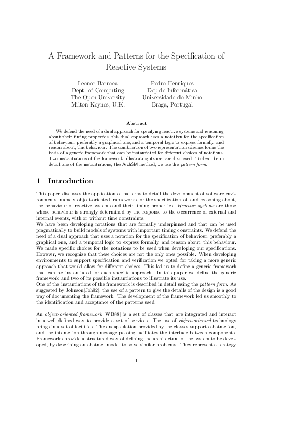 Pdf A Framework And Patterns For The Specification Of Reactive Systems Pedro Henriques