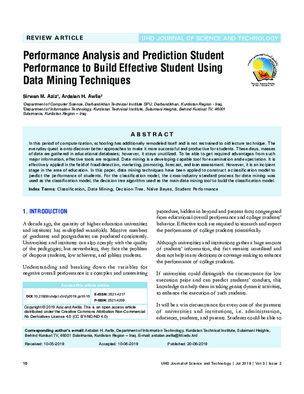 (PDF) Performance Analysis and Prediction Student Performance to build effective student Using ...