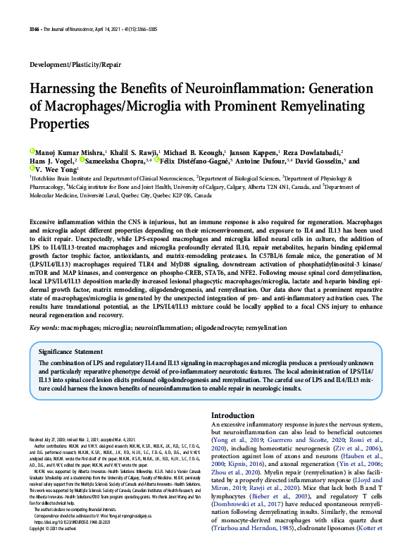 (PDF) Harnessing the Benefits of Neuroinflammation: Generation of ...