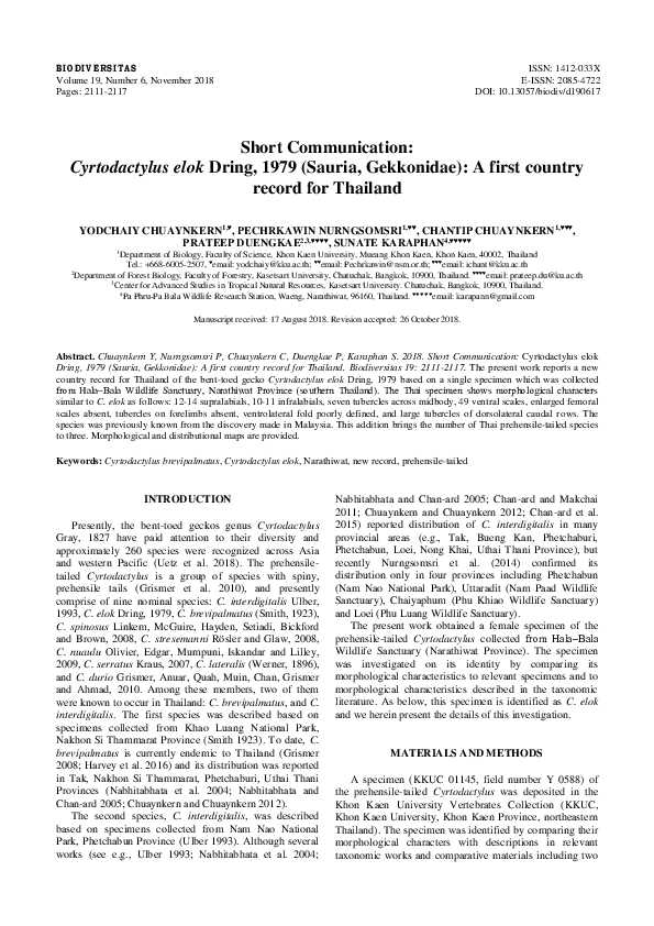 (PDF) Short Communication: Cyrtodactylus elok Dring, 1979 (Sauria ...