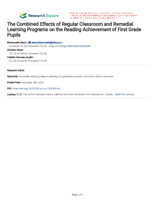 (PDF) The Combined Effects of Regular Classroom and Remedial Learning ...