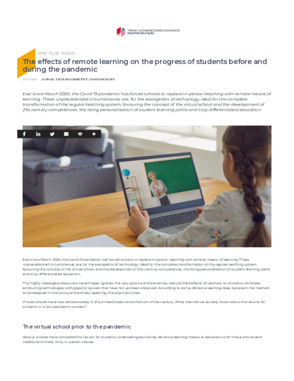 (PDF) Impact of Remote Learning on Student Progress Pre- and During ...