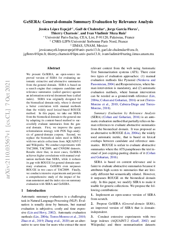 (PDF) GeSERA: General-domain Summary Evaluation by Relevance Analysis | Jessica López Espejel ...