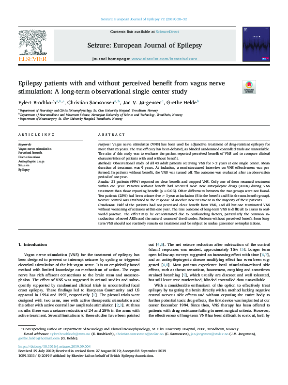(PDF) Epilepsy patients with and without perceived benefit from vagus ...