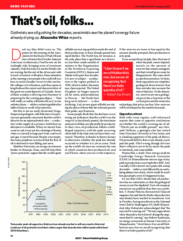 (PDF) Optimists see oil gushing for decades; pessimists see the planet ...