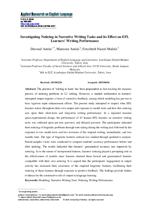 (PDF) Investigating Noticing in Narrative Writing Tasks and its Effect ...