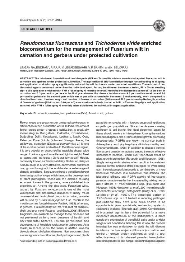 (PDF) Pseudomonas fluorescens and Trichoderma viride enriched bioconsortium for the management ...