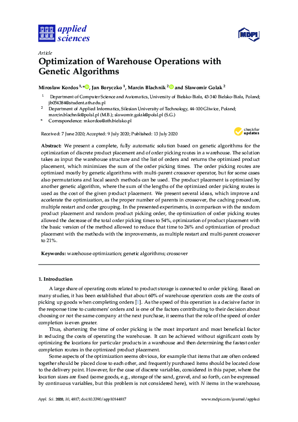 (PDF) Optimization of Warehouse Operations with Genetic Algorithms