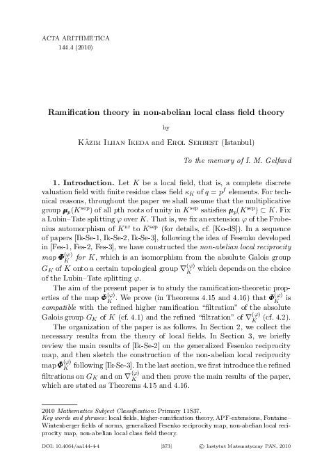 (PDF) Ramification theory in non-abelian local class field theory