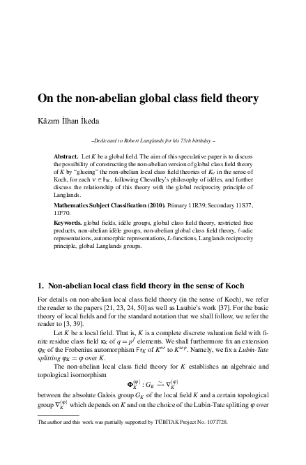 (PDF) On the non-abelian global class field theory