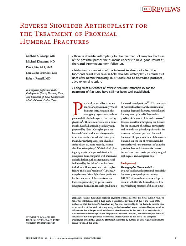 (PDF) Reverse Shoulder Arthroplasty for the Treatment of Proximal ...