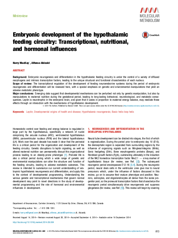 (PDF) Embryonic development of the hypothalamic feeding circuitry ...