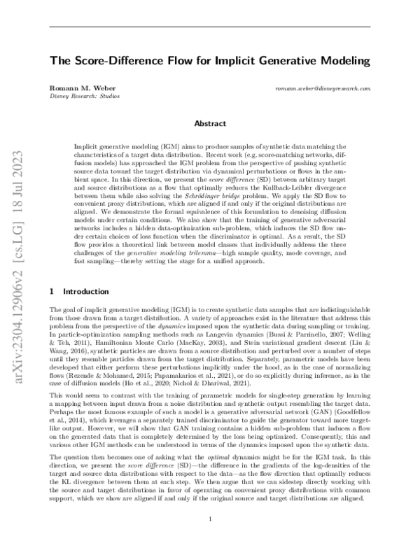 (PDF) The Score-Difference Flow for Implicit Generative Modeling