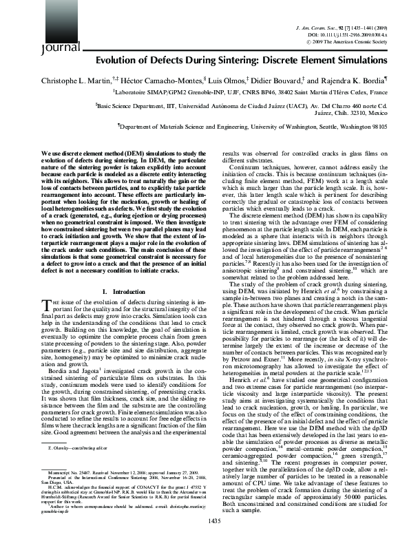 Pdf Evolution Of Defects During Sintering Discrete Element Simulations Rajendra Bordia
