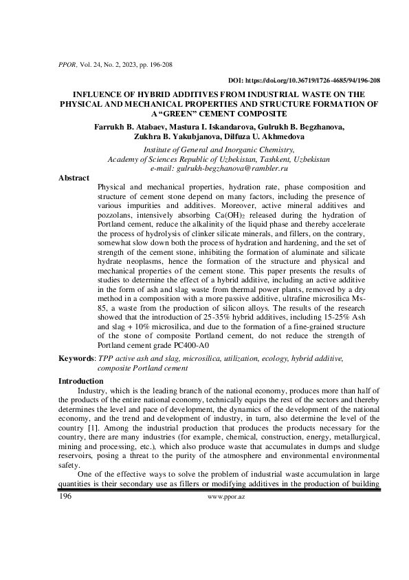 (PDF) Influence of Hybrid Additives from Industrial Waste on the Physical and Mechanical ...