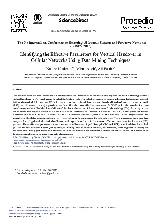 (PDF) Identifying the Effective Parameters for Vertical Handover in Cellular Networks Using Data ...