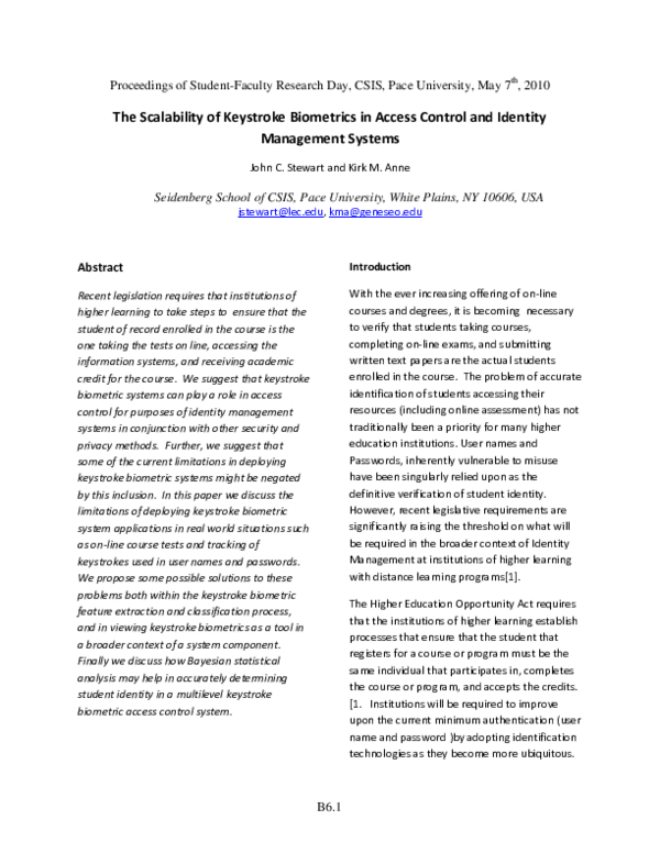 (PDF) The Scalability of Keystroke Biometrics in Access Control and ...
