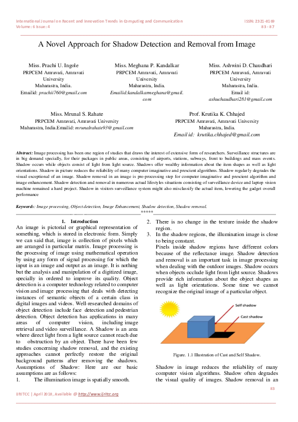 (PDF) A Novel Approach for Shadow Detection and Removal from Image