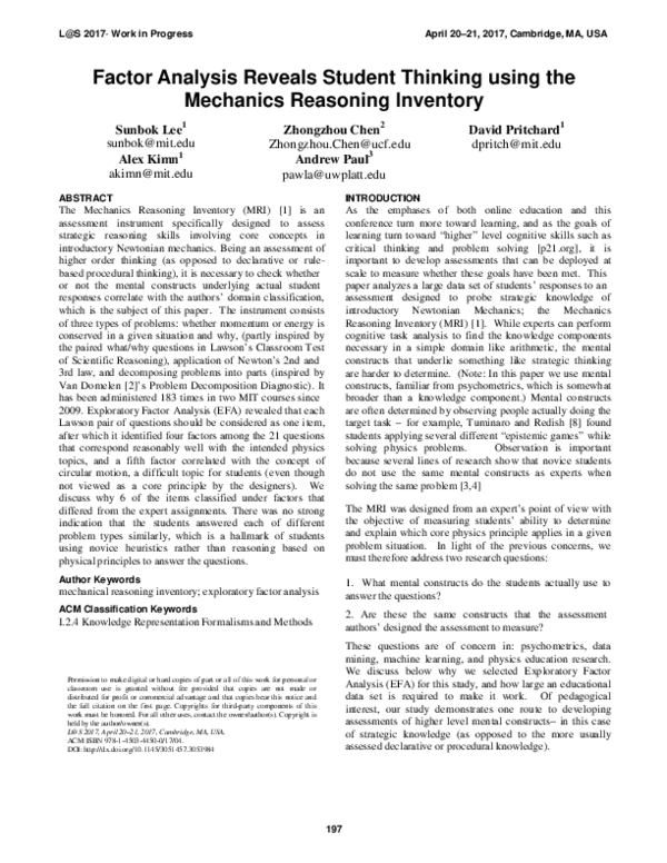 (PDF) Exploring Student Reasoning in Mechanics via Factor Analysis