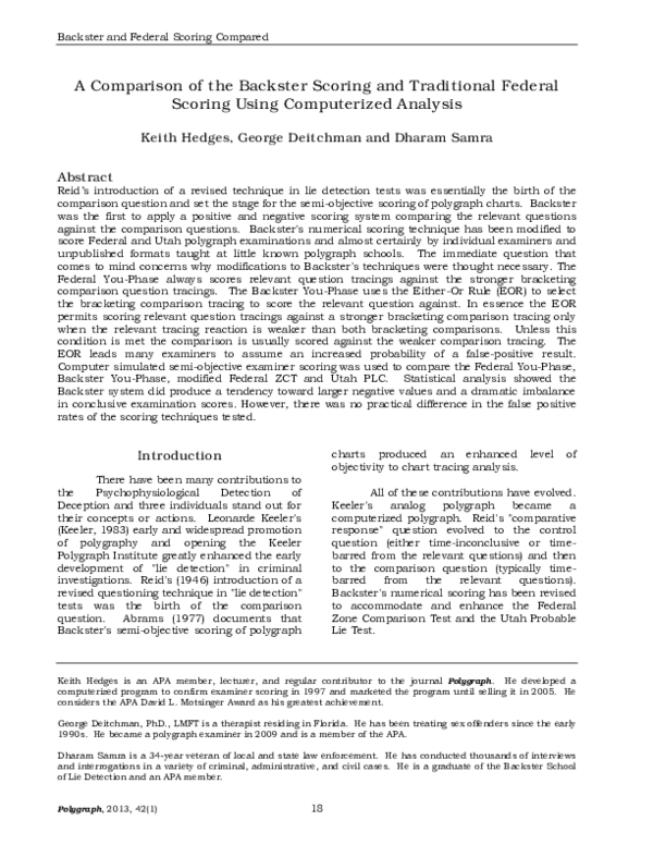 (PDF) Comparing Backster and Federal Polygraph Scores