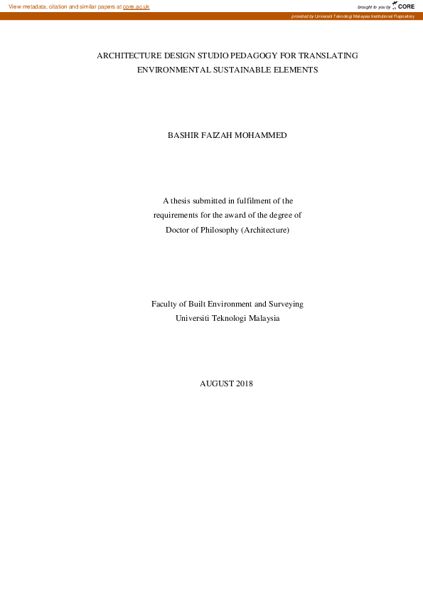 (PDF) Architecture design studio pedagogy for translating environmental sustainable elements ...
