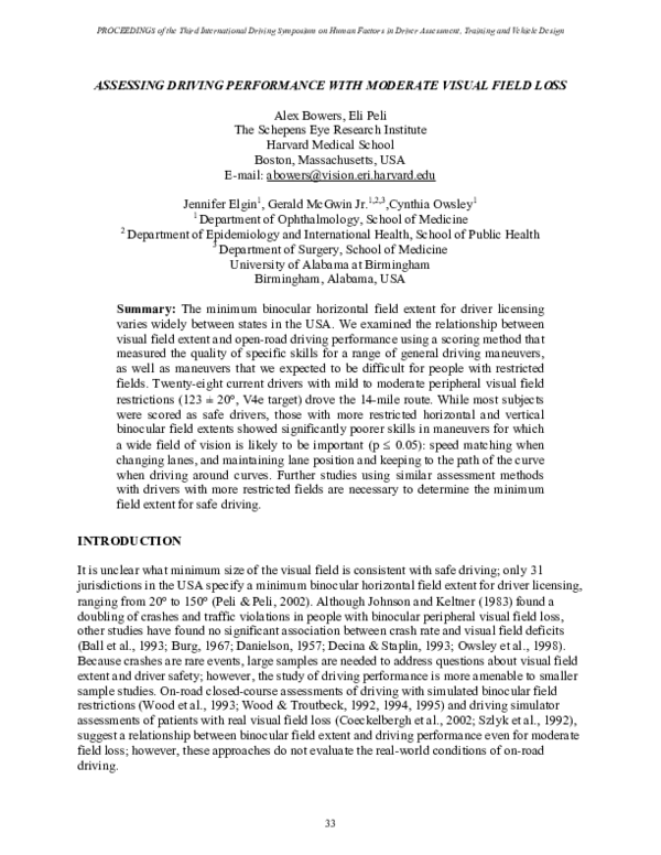 (PDF) Assessing Driving Performance with Moderate Visual Field Loss