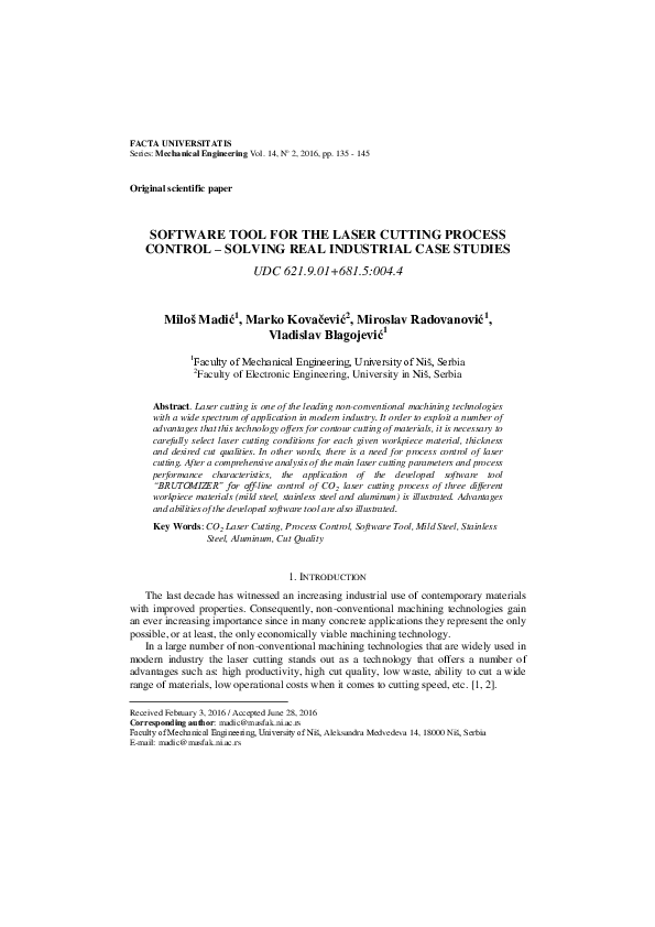 (PDF) Software Tool for Laser Cutting Process Control – Solving Real Industrial Case Studies