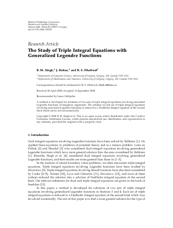 (PDF) The Study of Triple Integral Equations with Generalized Legendre ...