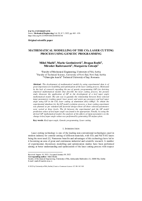 (PDF) Genetic Programming for Modelling CO2 Laser Cutting Parameters