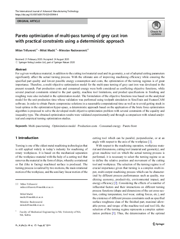 (PDF) Pareto optimization of multi-pass turning of grey cast iron with practical constraints ...