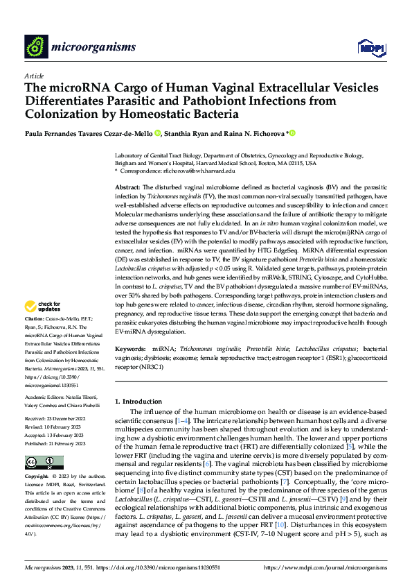 (PDF) The microRNA Cargo of Human Vaginal Extracellular Vesicles ...