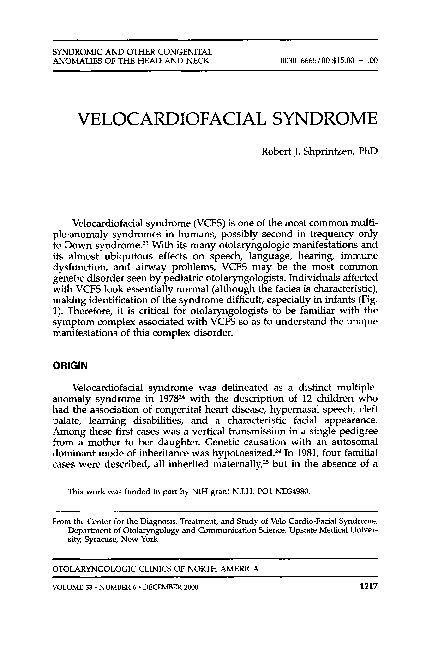 (PDF) Velocardiofacial Syndrome | Robert Shprintzen - Academia.edu
