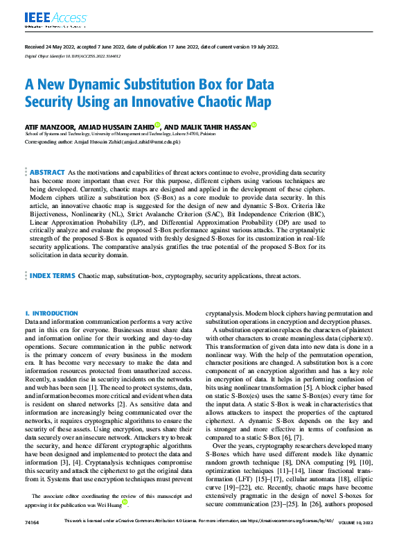 (PDF) A New Dynamic Substitution Box for Data Security Using an Innovative Chaotic Map