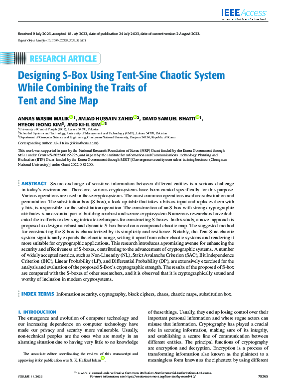 (PDF) Designing S-Box Using Tent-Sine Chaotic System While Combining ...