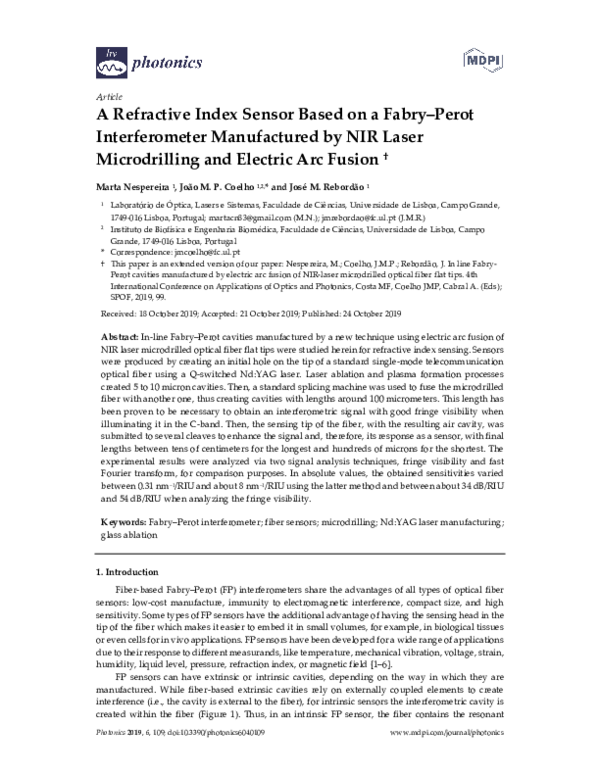 (PDF) A Refractive Index Sensor Based on a Fabry–Perot Interferometer Manufactured by NIR Laser ...