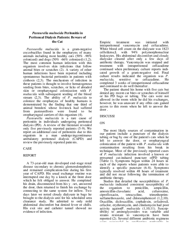 (PDF) Pasteurella multocida peritonitis in peritoneal dialysis