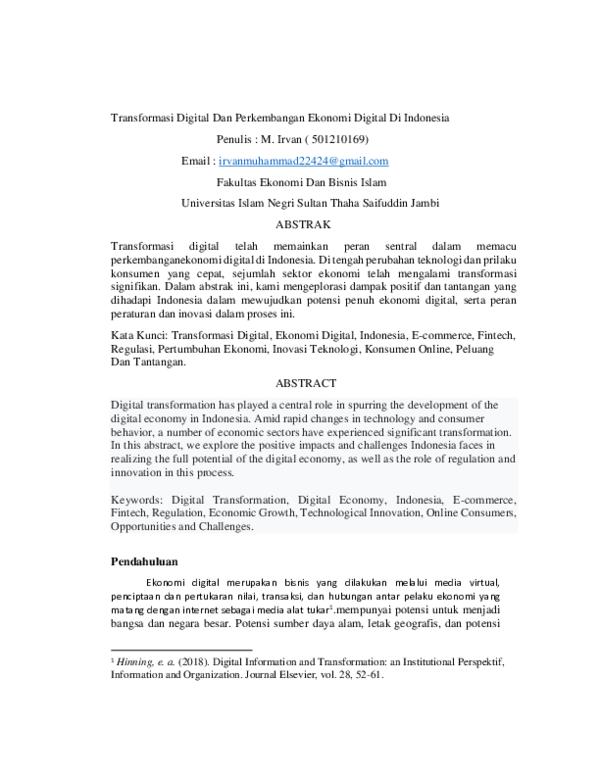 (PDF) Transformasi Digital Dan Perkembangan Ekonomi Digital Di Indonesia