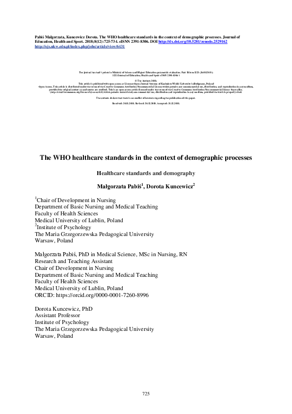 (PDF) The WHO healthcare standards in the context of demographic processes