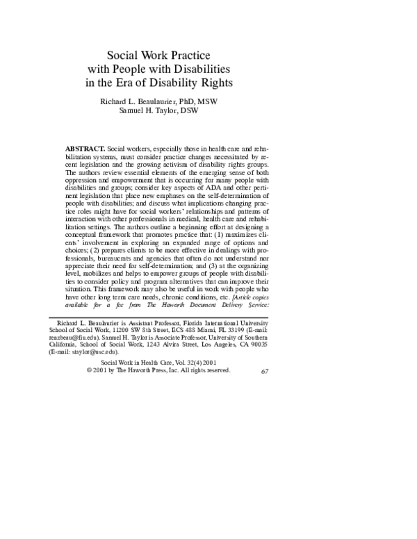(PDF) Social Work Practice with People with Disabilities in the Era of ...