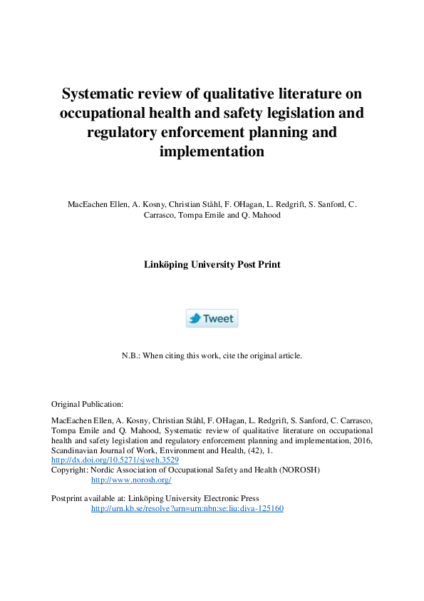 (PDF) Systematic review of qualitative literature on occupational ...