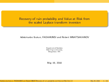 (PDF) Recovery of ruin probability and Value at Risk from the scaled ...