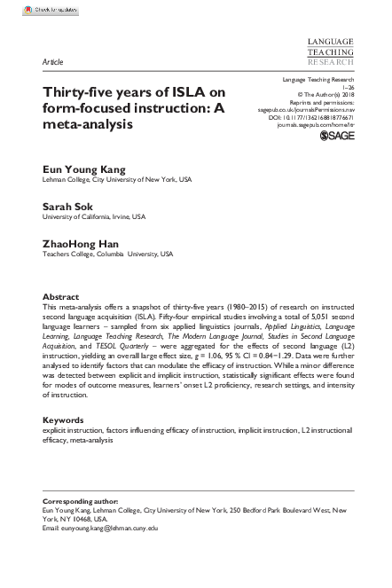 Pdf Thirty Five Years Of Isla On Form Focused Instruction A Meta Analysis