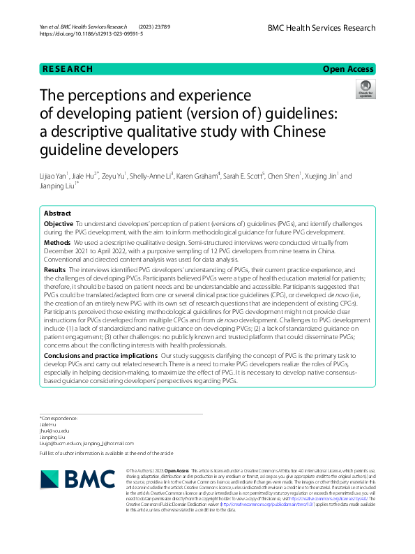 (PDF) The perceptions and experience of developing patient (version of) guidelines: a ...