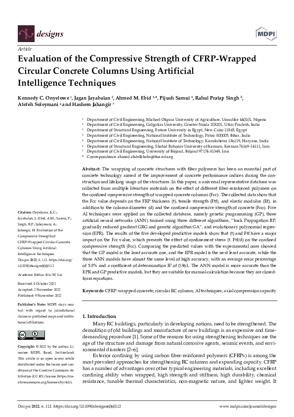 Pdf Evaluation Of The Compressive Strength Of Cfrp Wrapped Circular Concrete Columns Using