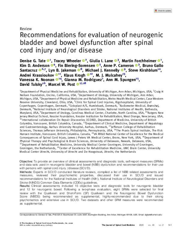 (PDF) Recommendations for evaluation of neurogenic bladder and bowel dysfunction after spinal ...
